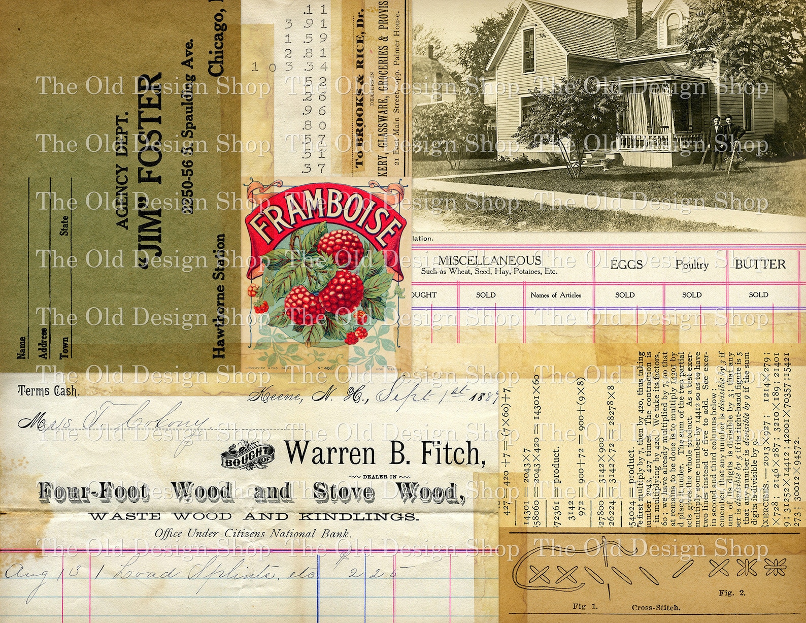 Collaged Ephemera Background Paper Pack Set 1 Vintage Inspired 8.5 X 11 ...
