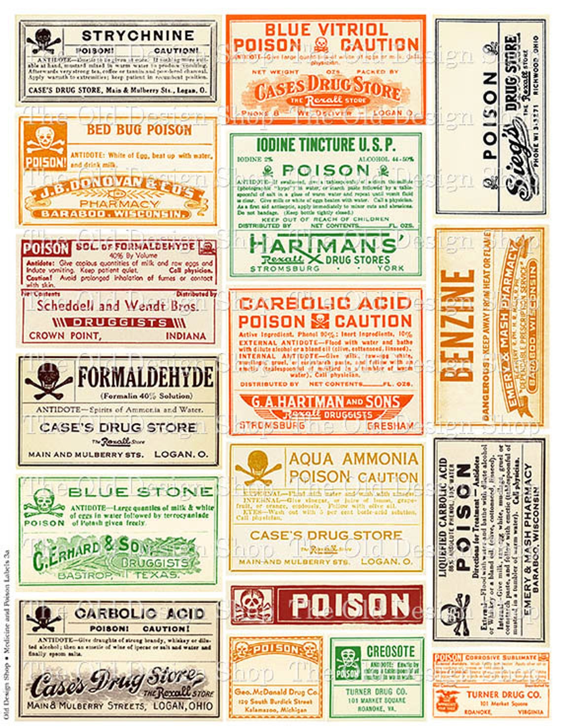 Vintage Medical Pharmacy Poison Labels Set 3a Halloween - Etsy