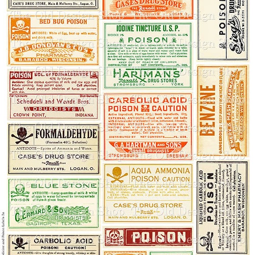 Vintage Medical Pharmacy Poison Labels Set 3 Printable JPG - Etsy