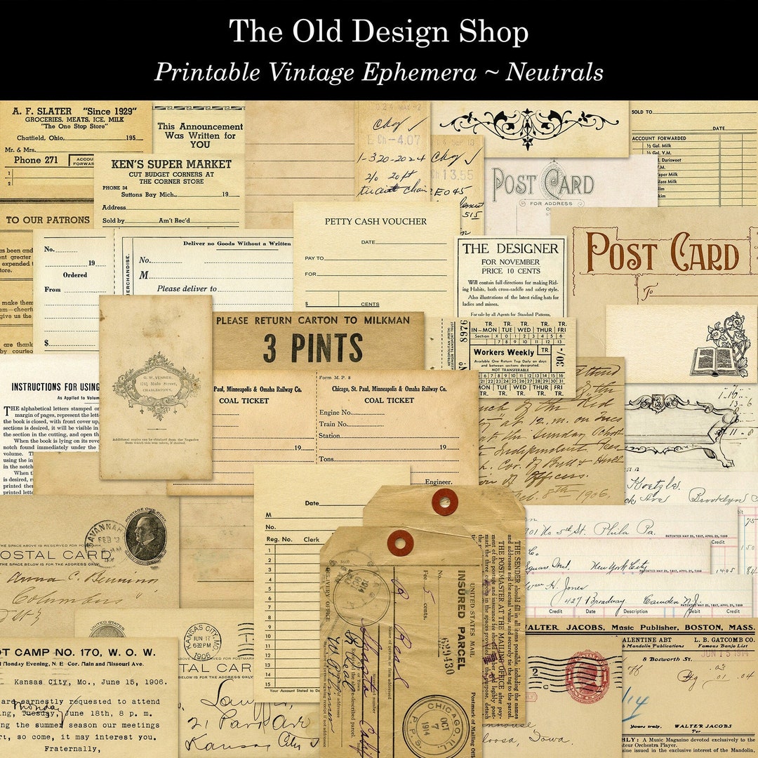 Printable Neutral Vintage Ephemera for Junk Journals Cardmaking Supply ...