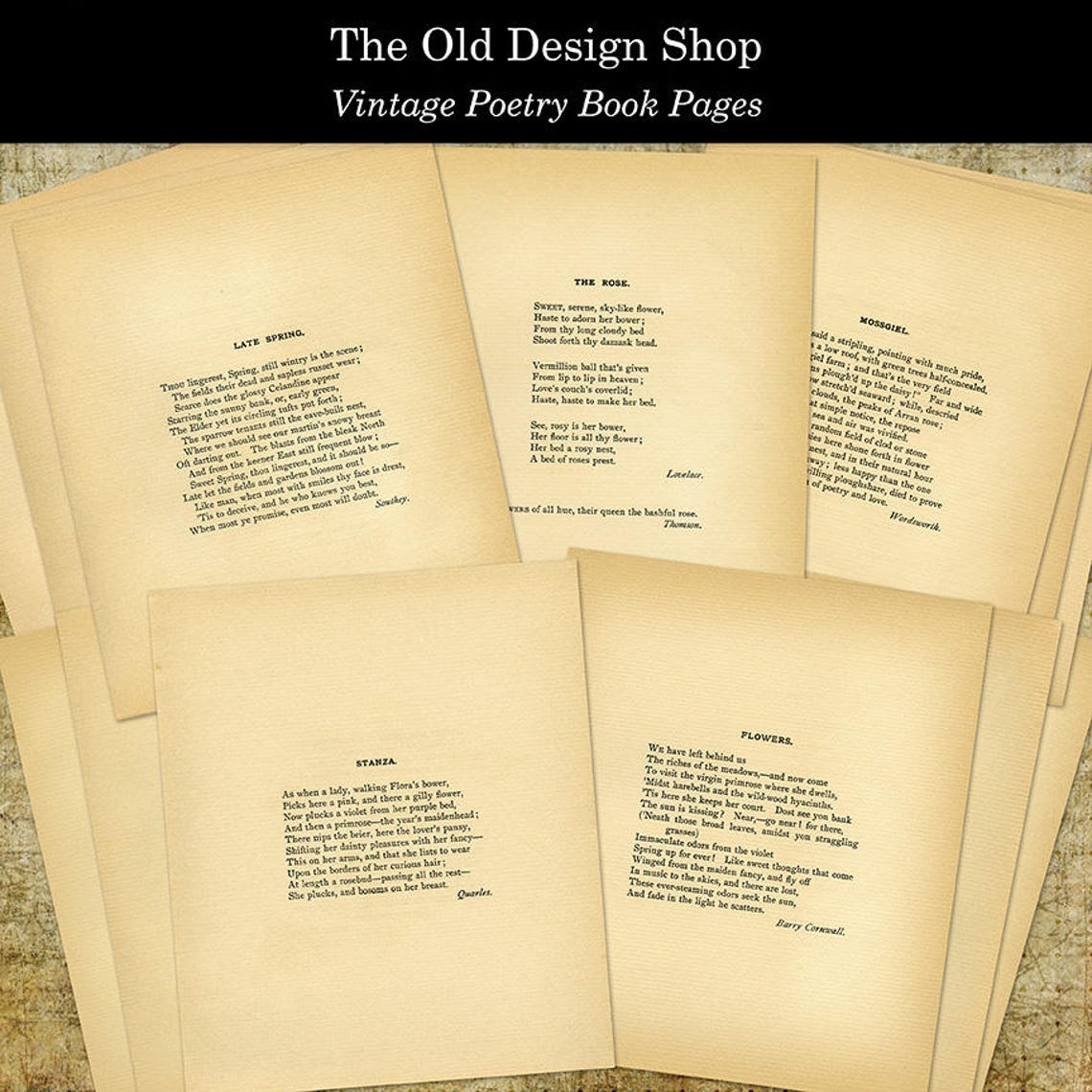 Flower Poems Poetry Vintage Yellow Aged Printable Book Pages for Junk ...