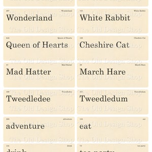 Alice in Wonderland Flashcards Printable Neutral Ephemera for Junk ...