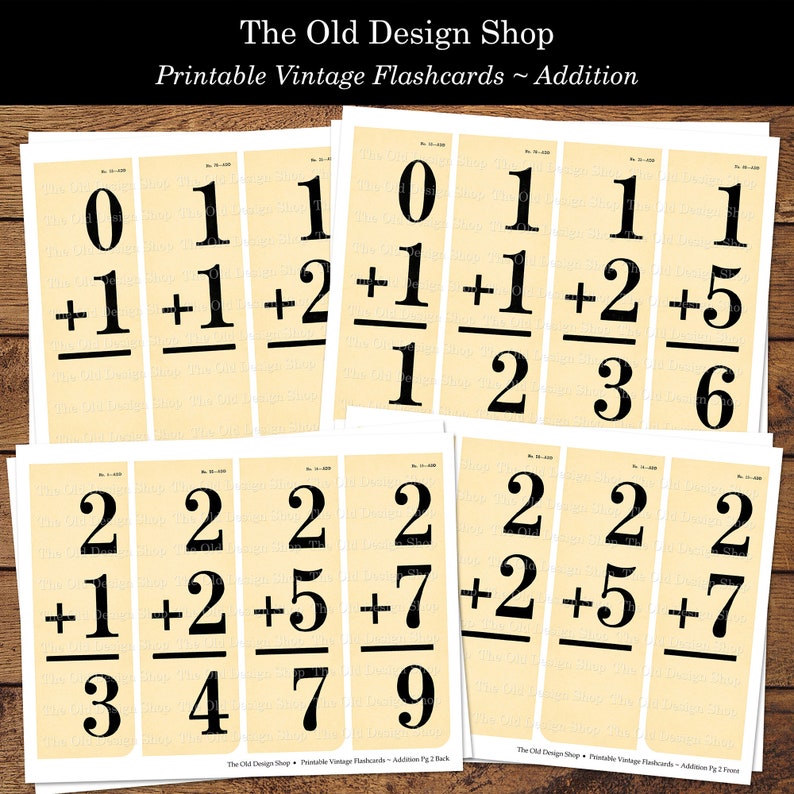 Vintage Style Addition Flashcards Printable Number Flash Card | Etsy