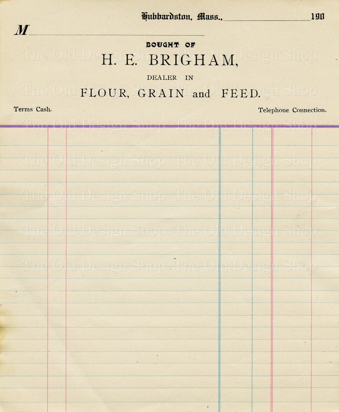 Vintage Accounting Ledger Page Printable Ephemera Brigham Flour Grain ...