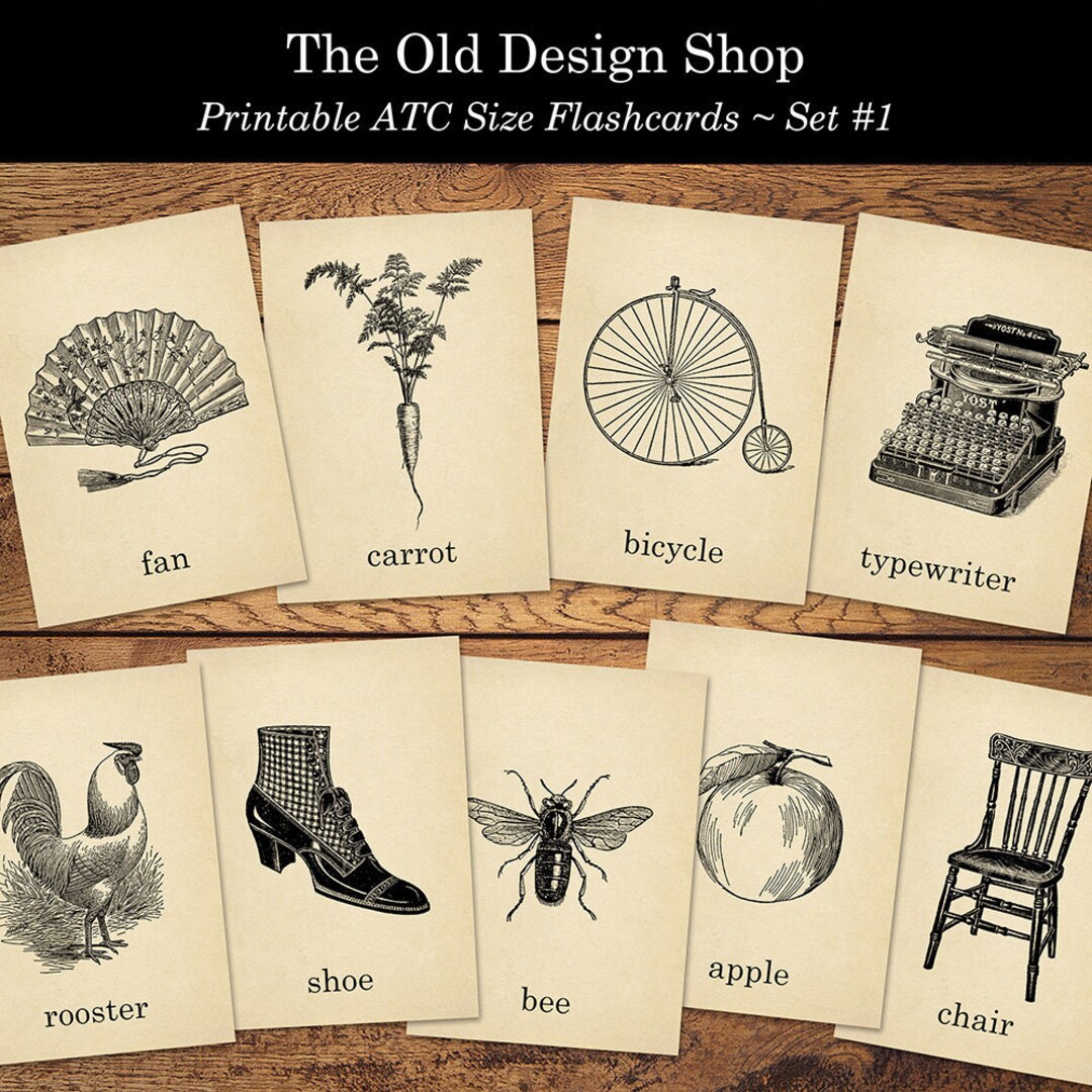 Printable Vintage Style Flash Cards Variety Objects Set 1 Fan - Etsy
