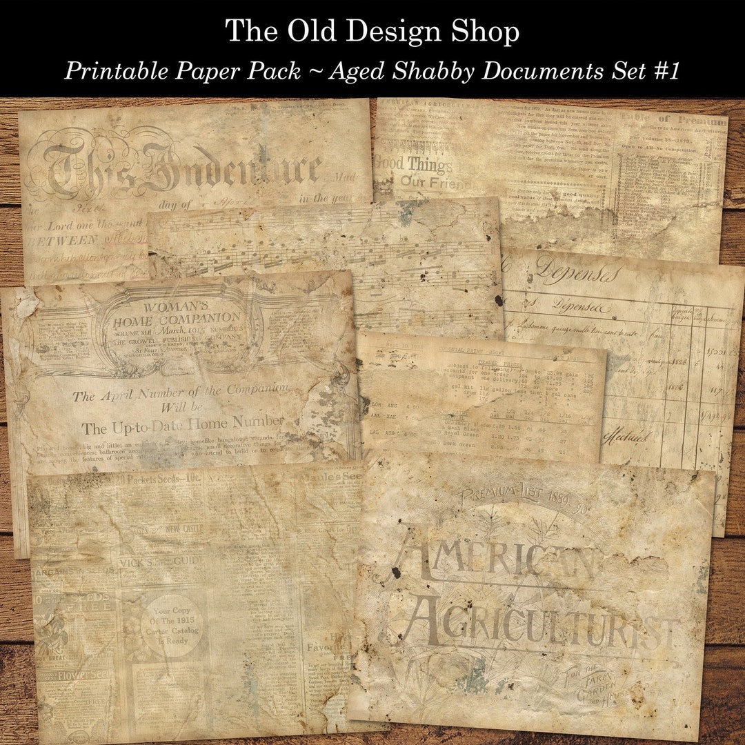 Printable Distressed Antique Documents Paper Pack for Junk Journals ...