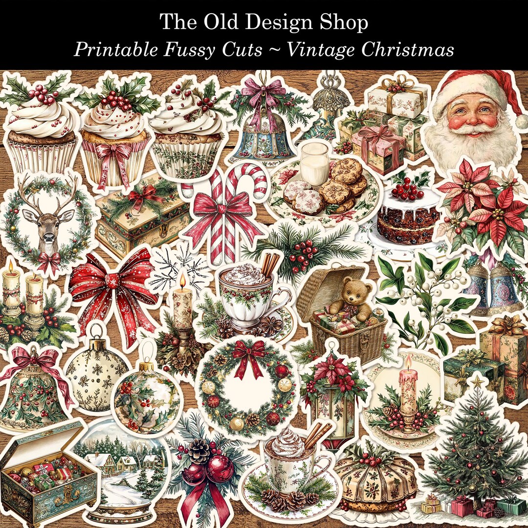 Vintage Christmas Fussy Cuts Printable Fussy Cut Clipart Ephemera for ...