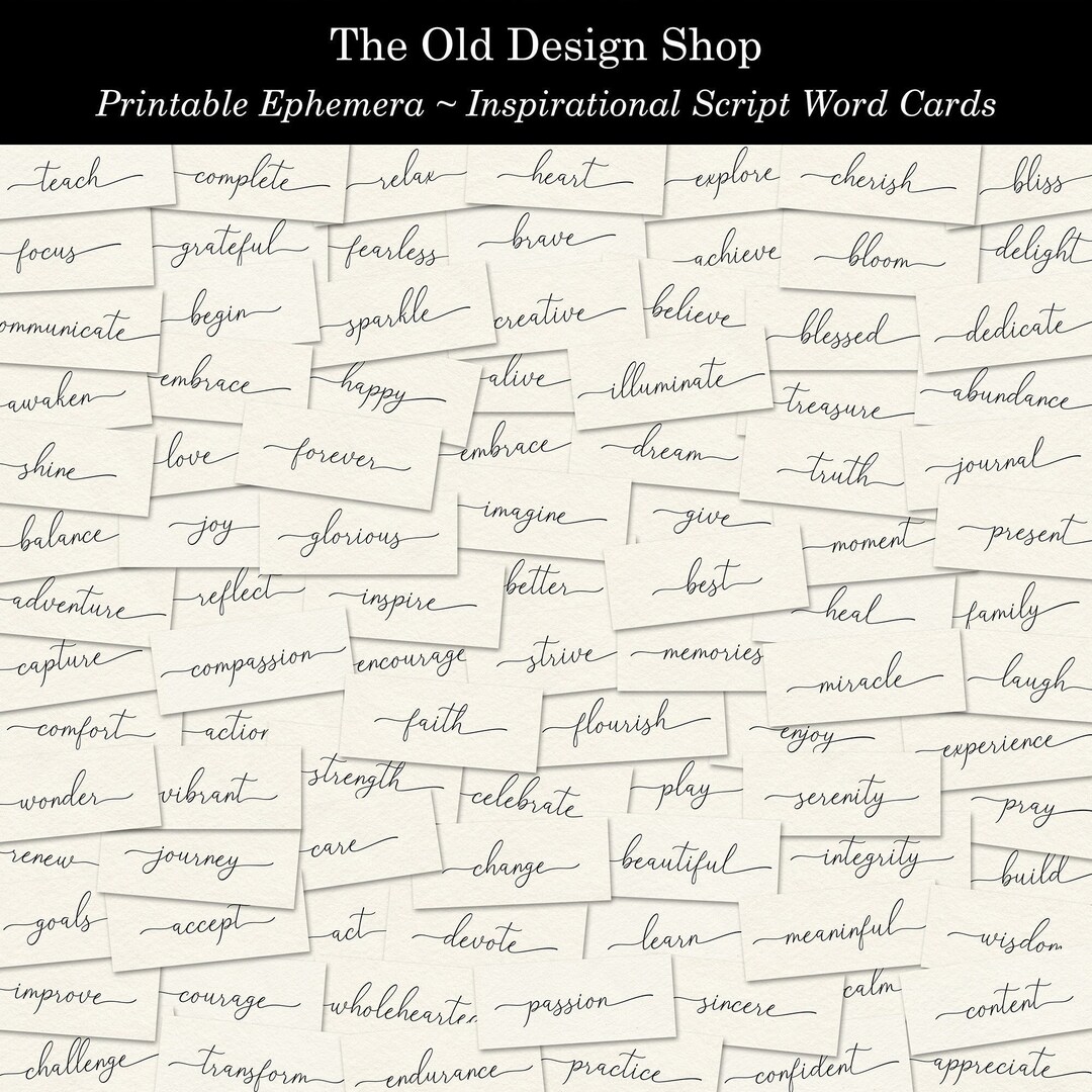 Printable Inspirational Script Words Sentiment Word Cards for Junk ...