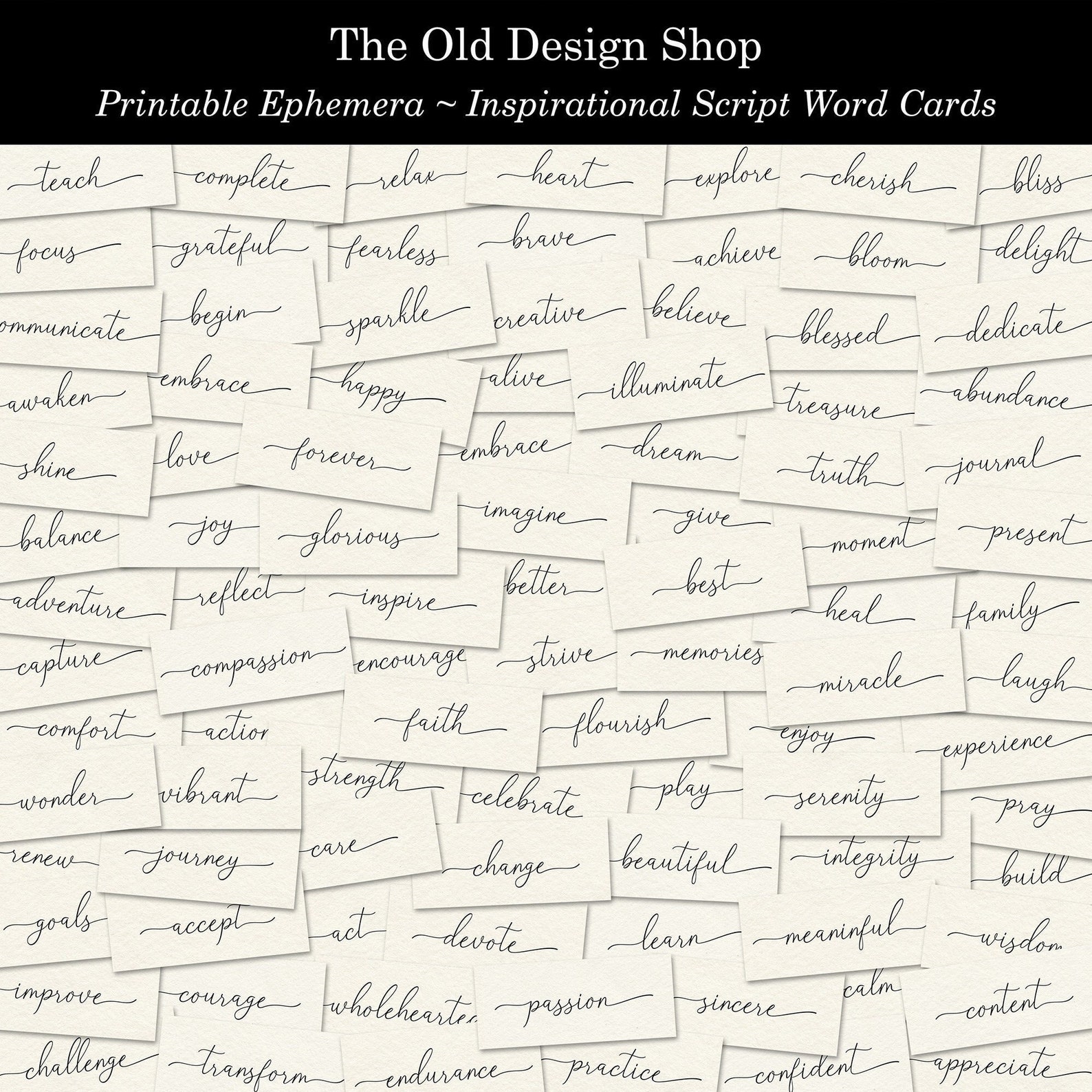 Printable Inspirational Script Words Sentiment Word Cards for - Etsy Canada