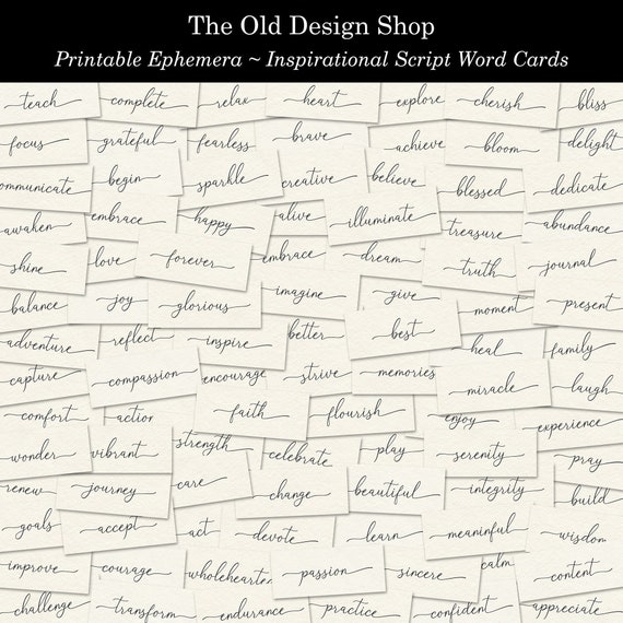 Printable Inspirational Script Words Sentiment Word Cards for - Etsy