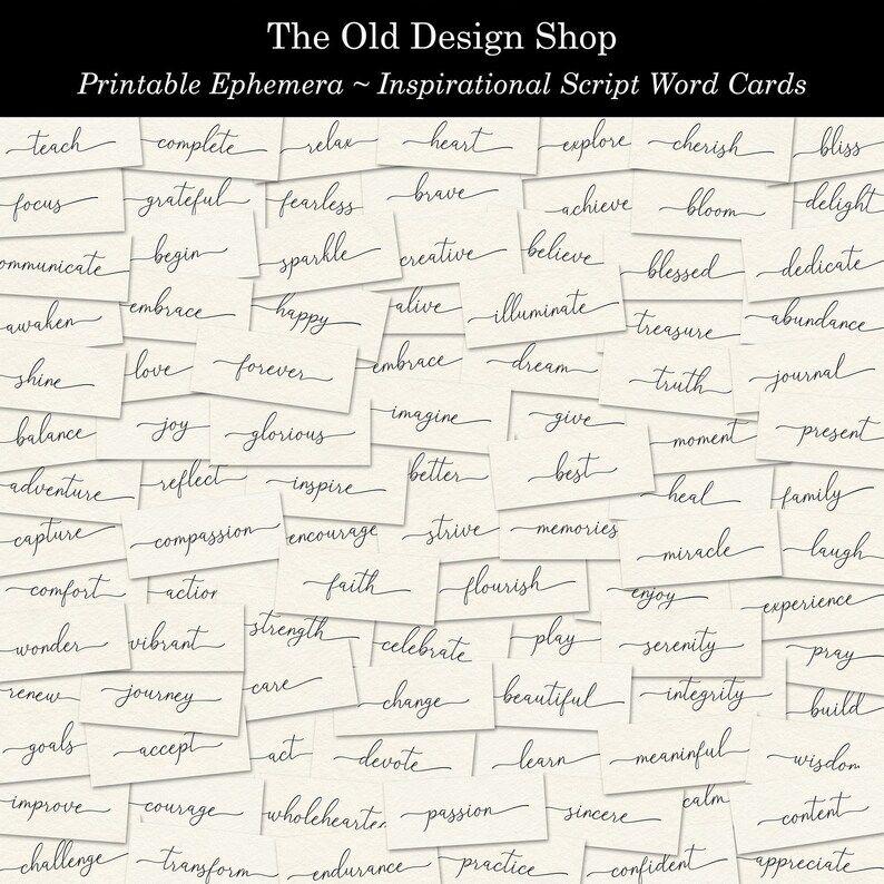 Printable Inspirational Script Words Sentiment Word Cards for - Etsy Canada