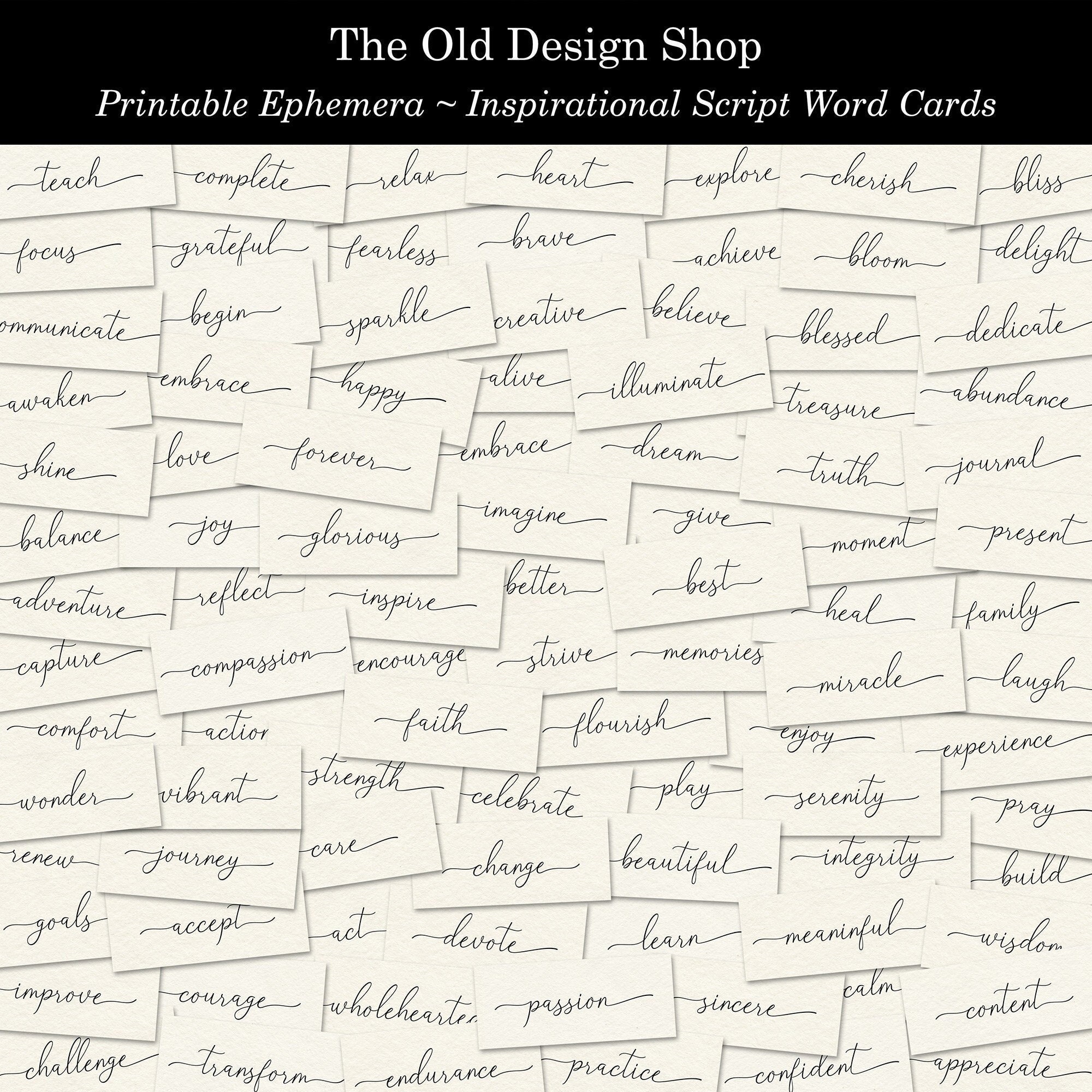 Printable Inspirational Script Words Sentiment Word Cards for - Etsy