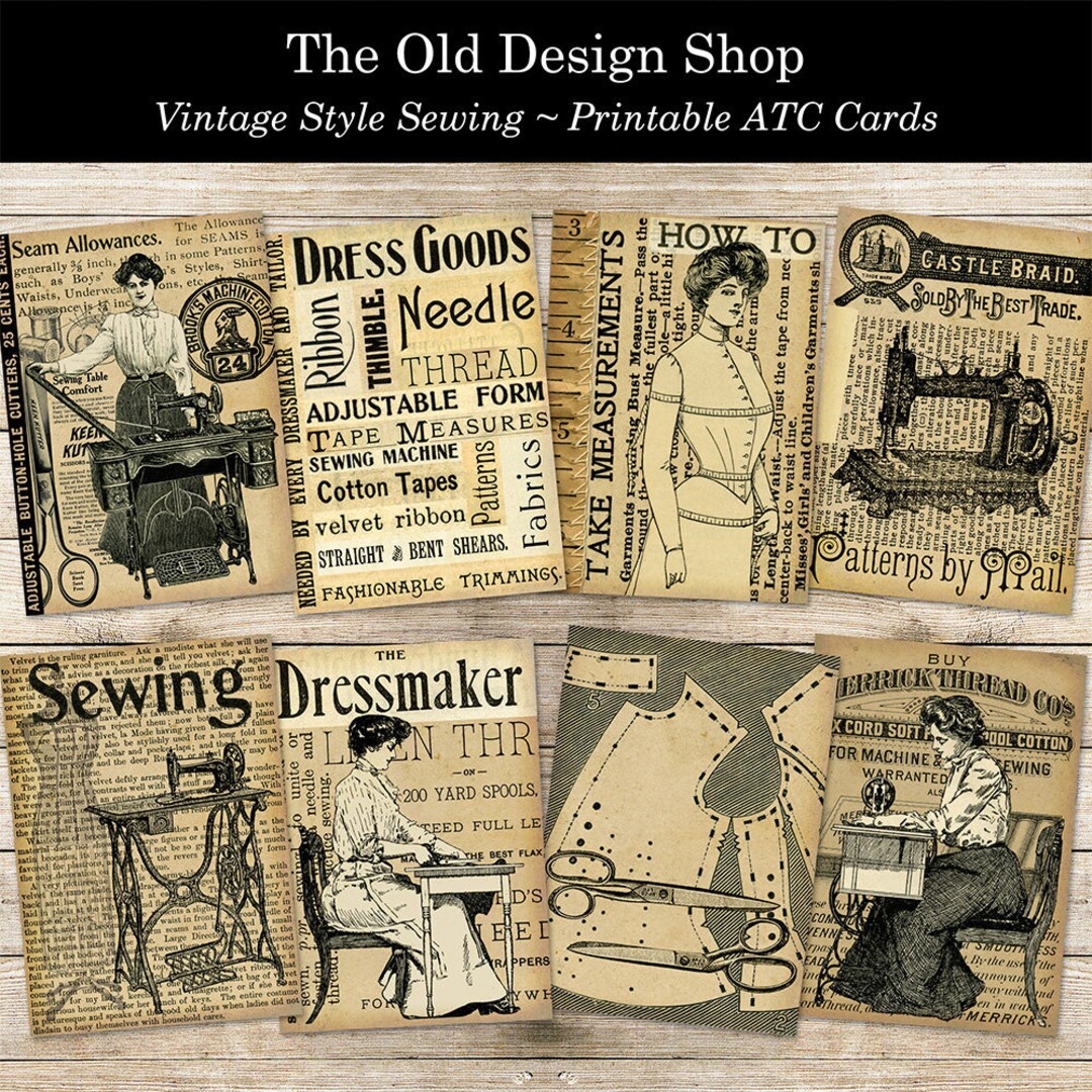 Sewing Cards ATC Printable Vintage Style Digital Download JPG Collage ...