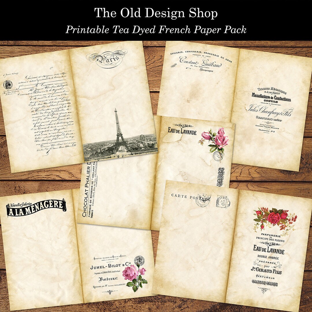 French Junk Journal Signature Pages Tea Dyed Printable Plus Ink Saver ...