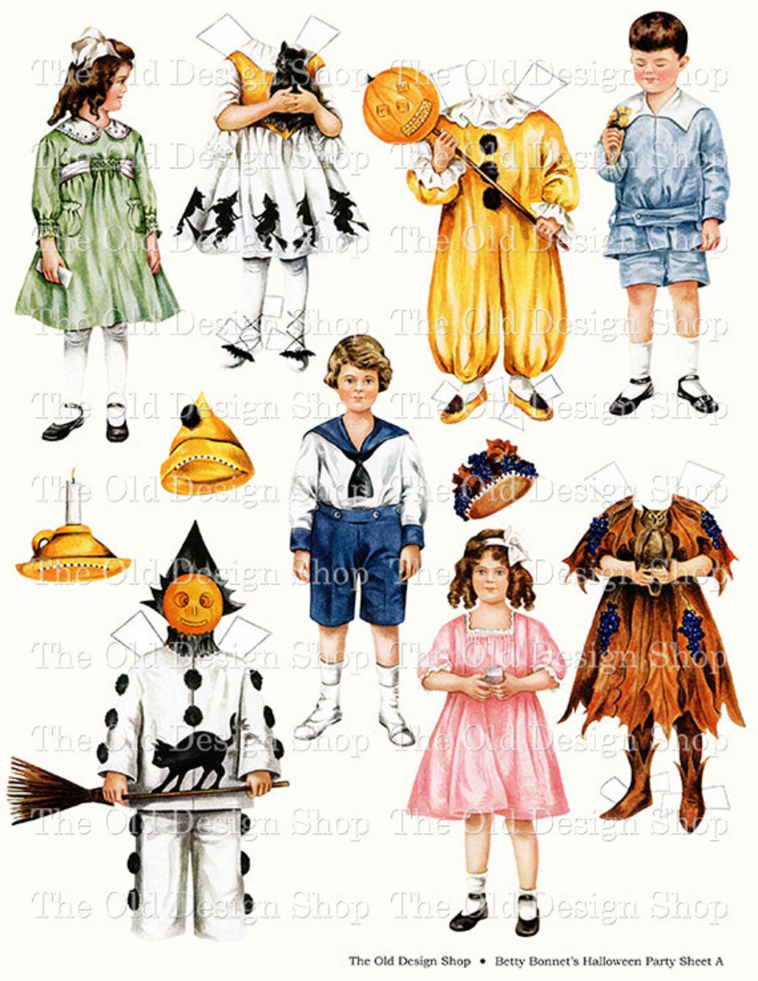 Betty Bonnet Printable Halloween Paper Doll Vintage Paperdoll Ephemera ...