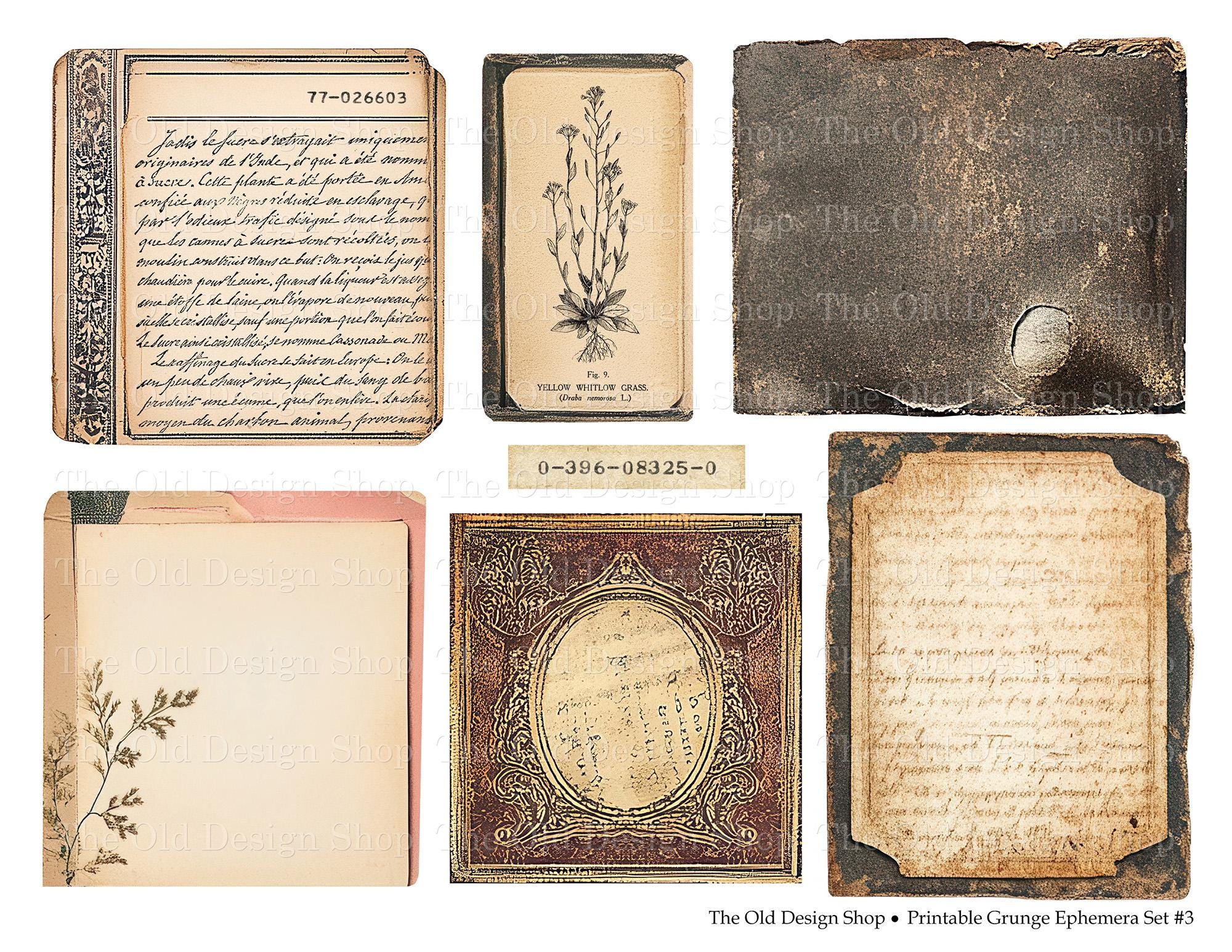 Grunge Ephemera Printable Ephemera Set #3 for Junk Journals Cardmaking ...