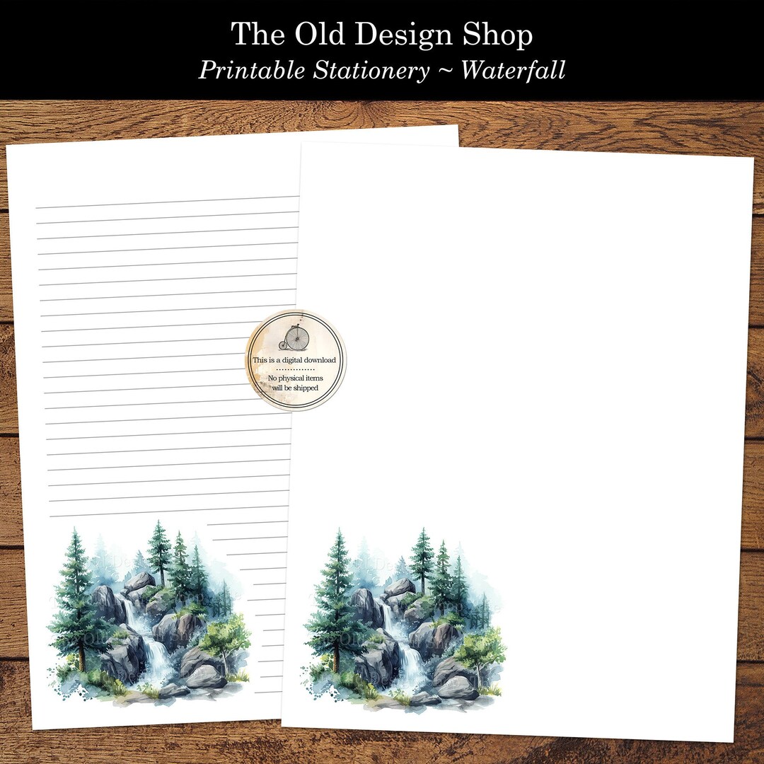 Printable Waterfall Letter Writing Stationery Watercolor Waterfall ...