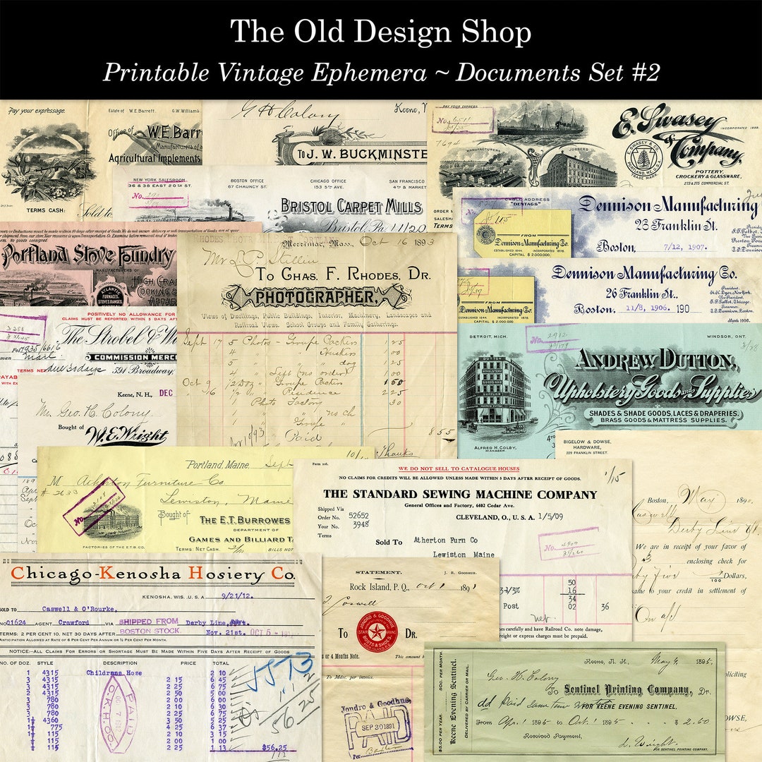 Vintage Documents Set 2 Printable Ephemera Invoices Receipts Checks ...