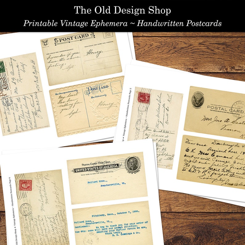 Handwritten Postcards Vintage Printable Ephemera Commercial Use Digital ...