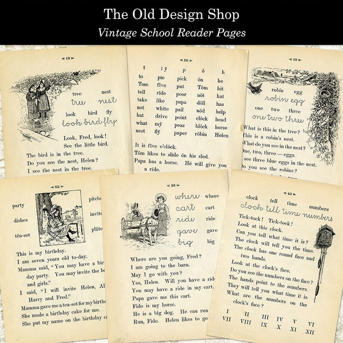 Vintage School Reader Pages Antique Elementary Textbook Aged | Etsy