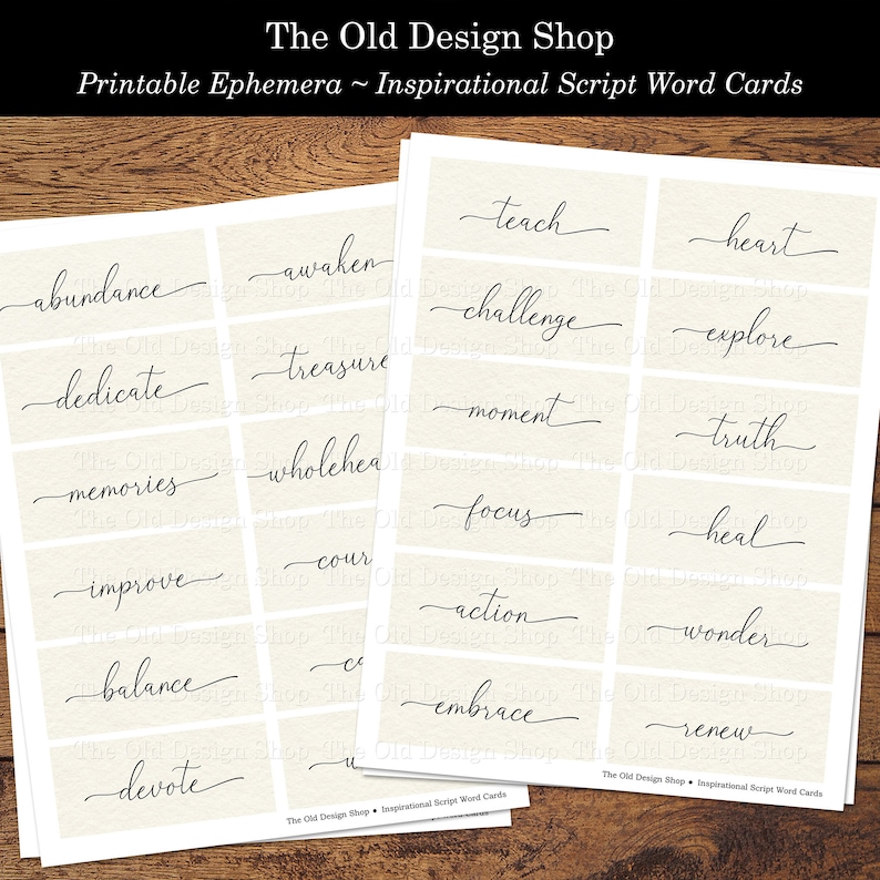 Printable Inspirational Script Words Sentiment Word Cards for - Etsy Canada