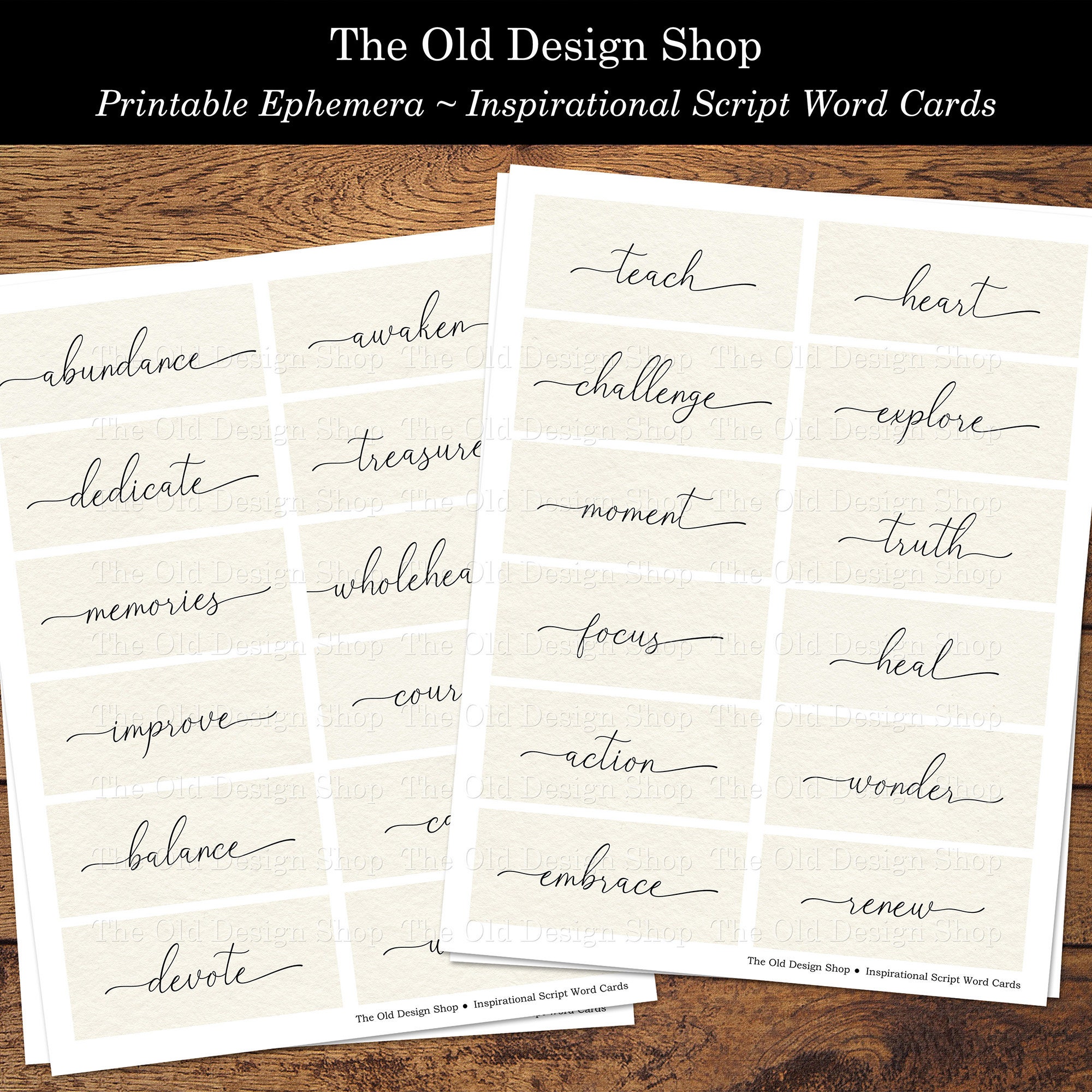 Printable Inspirational Script Words Sentiment Word Cards for - Etsy Canada