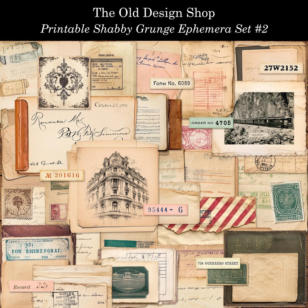 Grunge Ephemera Printable Ephemera Set #2 for Junk Journals Cardmaking ...