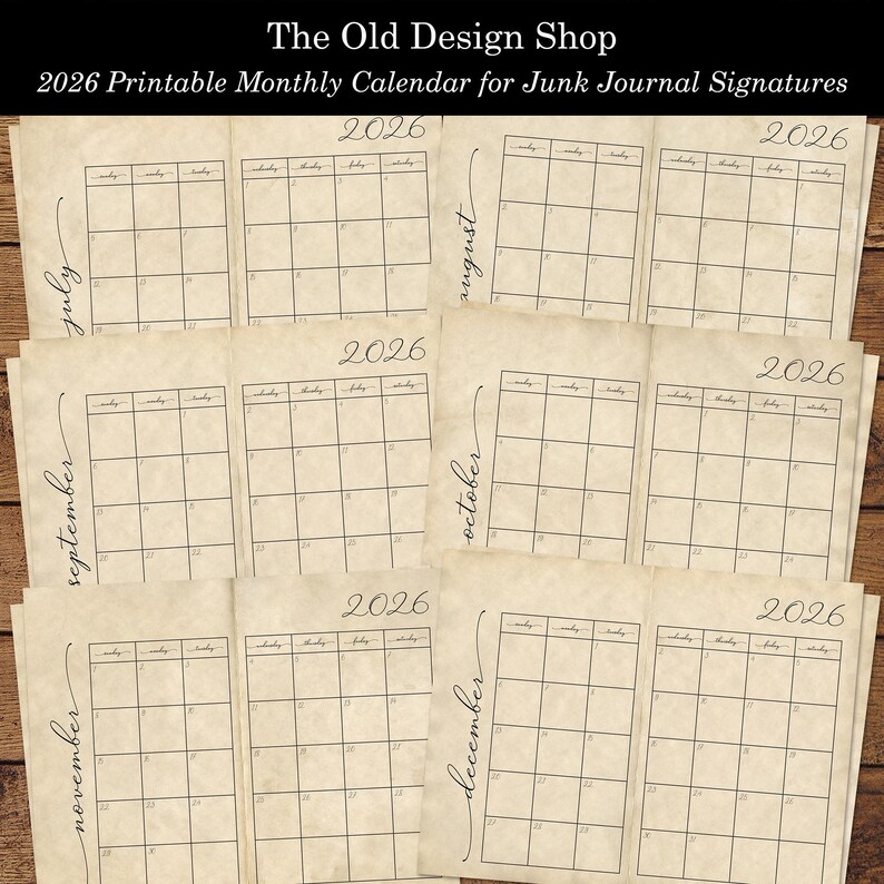 Printable 2026 Monthly Calendar Coffee Dyed Plus Black and White Junk ...