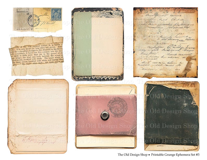 Grunge Ephemera Printable Ephemera Set #3 for Junk Journals Cardmaking ...