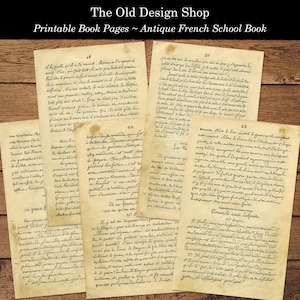 Antique French School Book Pages Handwritten Fonts Shabby Grungy ...