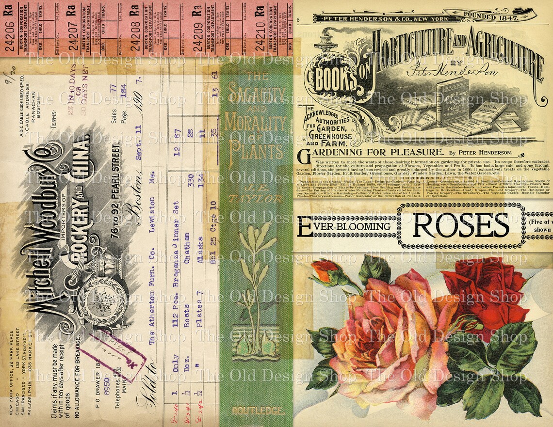 Collaged Ephemera Background Paper Pack Set 3 Vintage Inspired 8.5 X 11 ...
