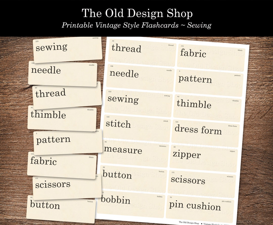 Sewing Flashcards Printable Junk Journal Ephemera Retro Vintage Flash ...