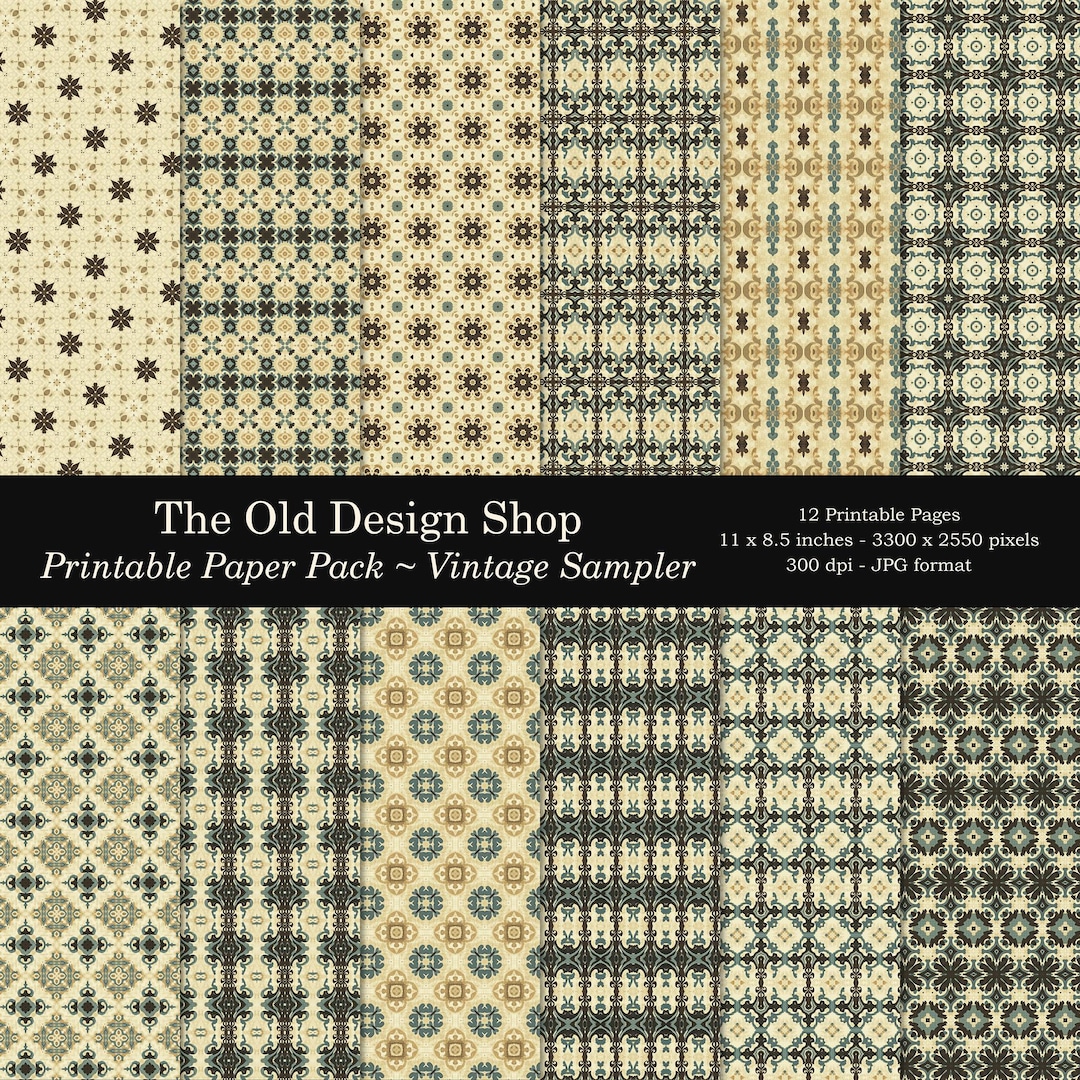Vintage Sampler Digital Paper Printable Blue and Honeycomb Hues ...