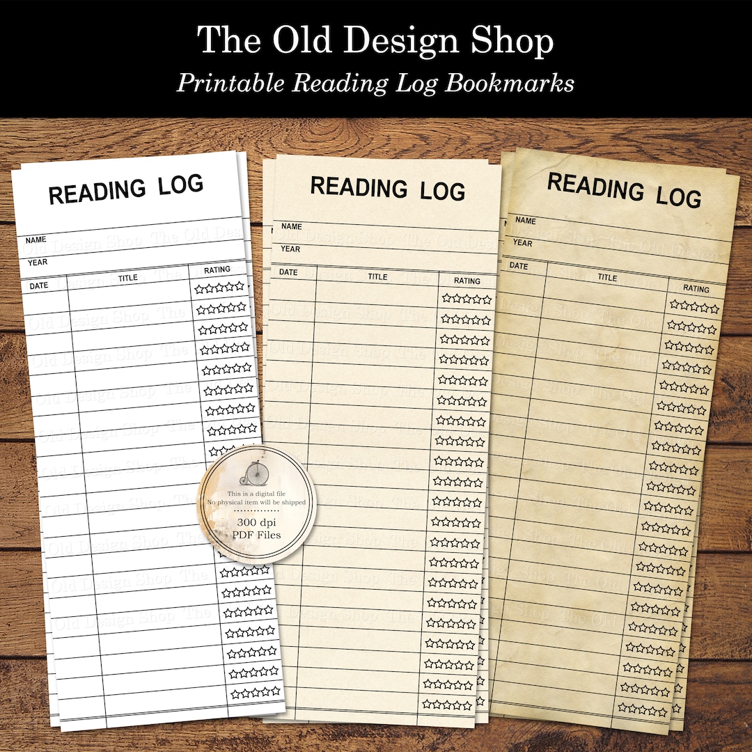 Printable Reading Log Bookmarks Aged Shabby Digital Bookmarks for ...