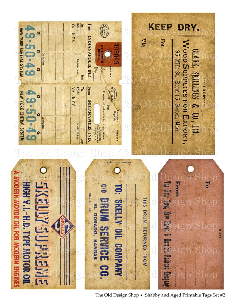 Shabby and Aged Tags Set 2 Printable Vintage Creamery Repair Railway ...