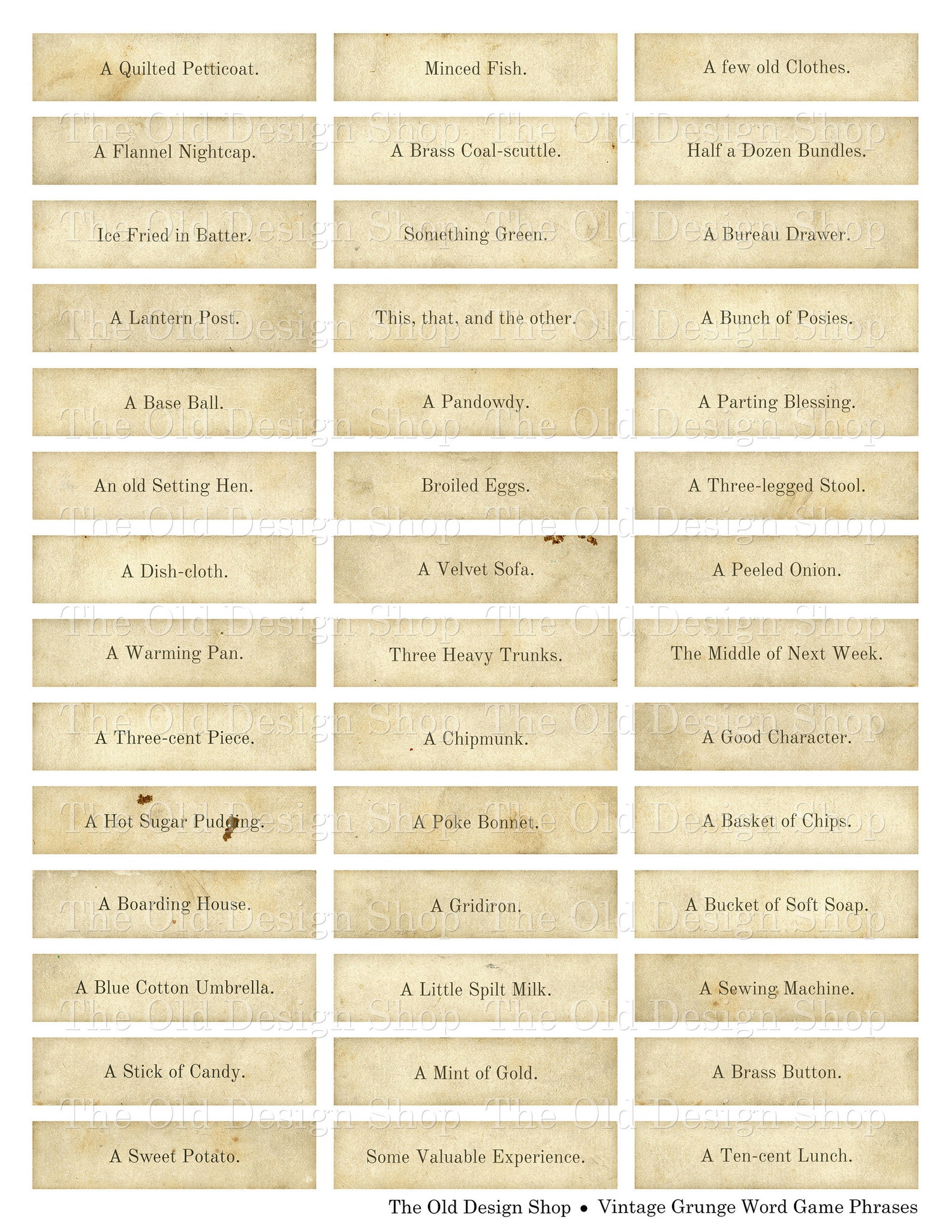 Printable Words Labels Tags Vintage Ephemera Grunge Word Game - Etsy