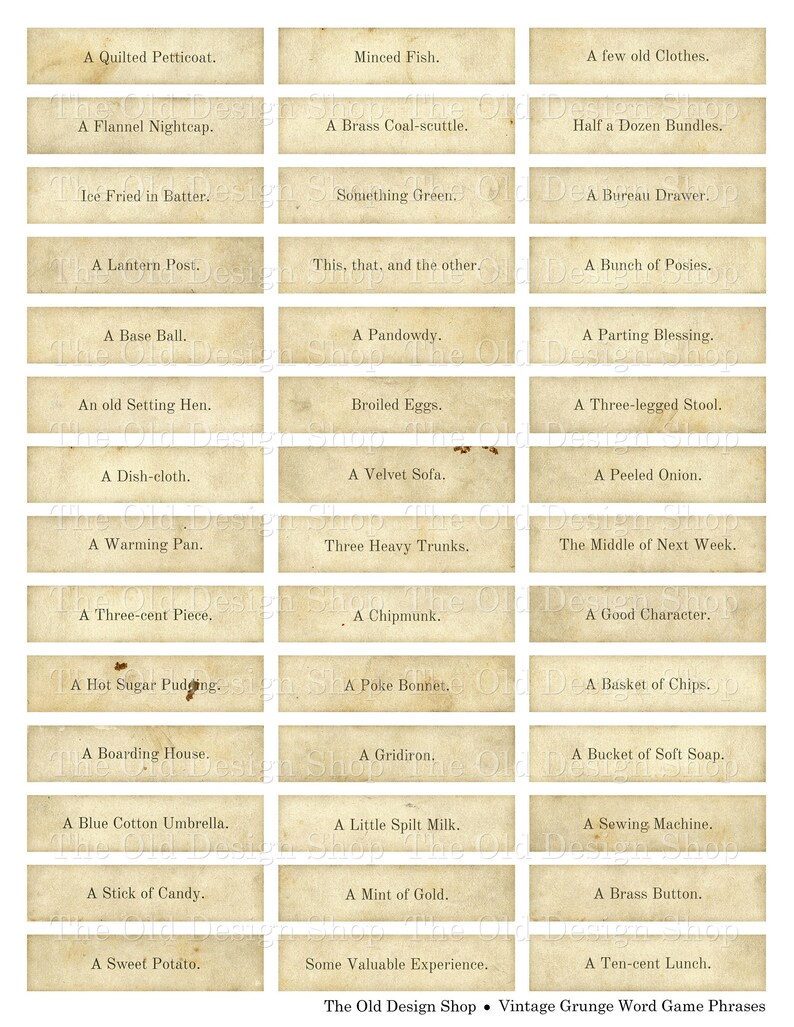 Printable Words Labels Tags Vintage Ephemera Grunge Word Game - Etsy