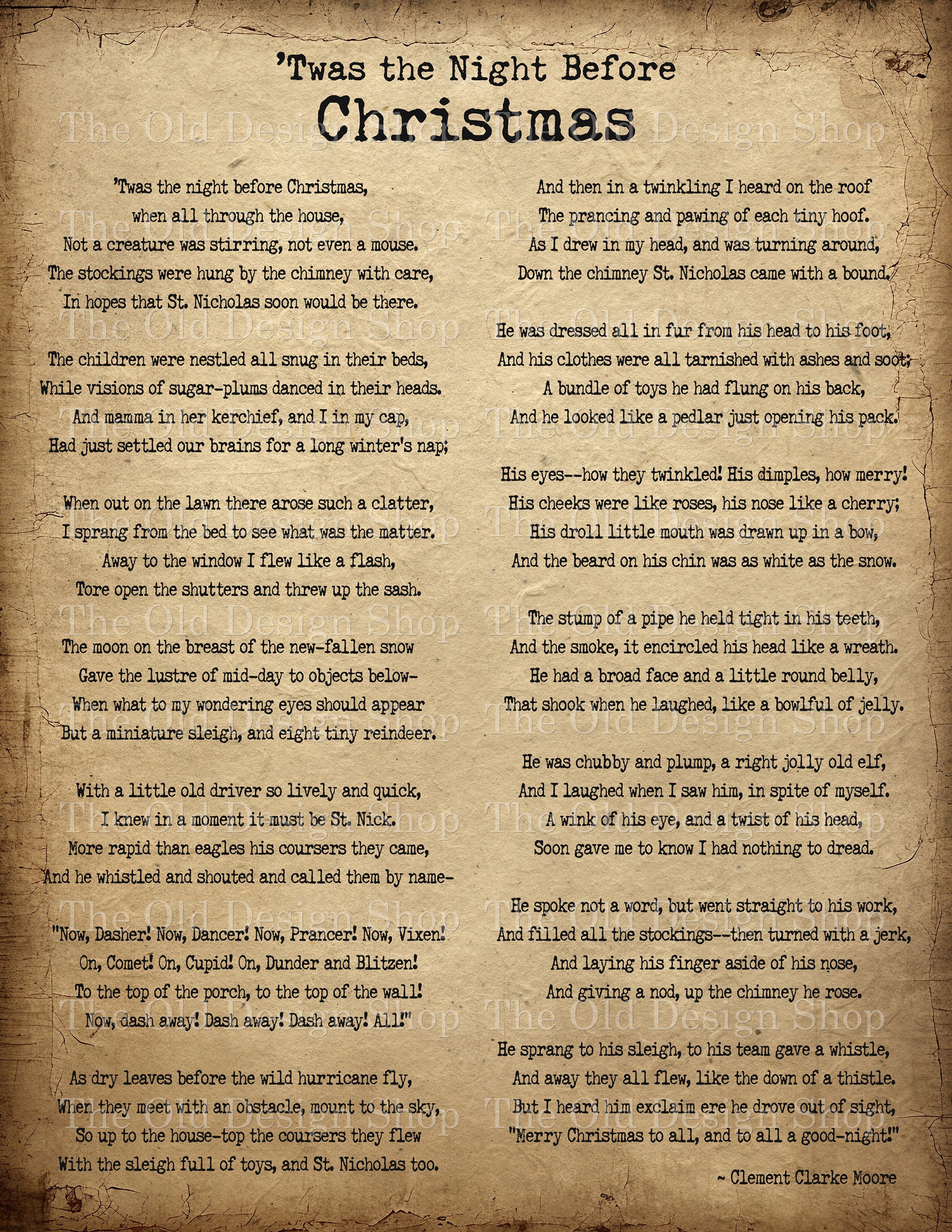 Twas the Night Before Christmas Printable Vintage Santa Poem Coffee ...