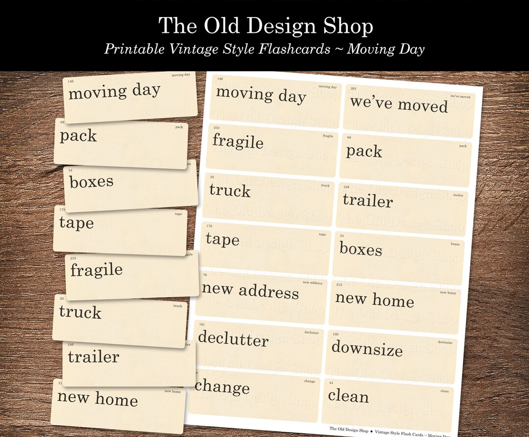 Moving Day Flashcards Printable Junk Journal Neutral Ephemera ...