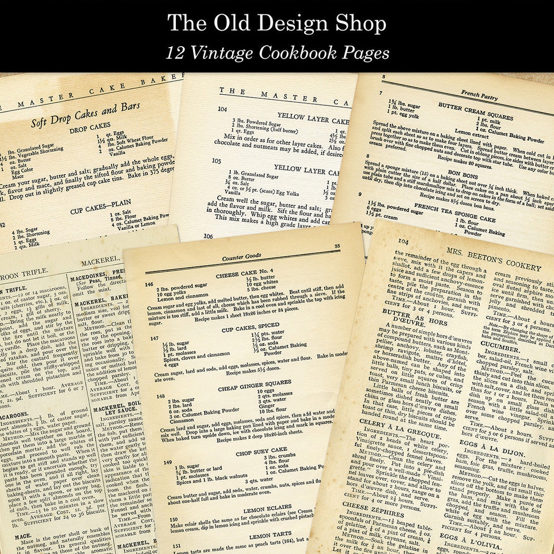Vintage Cookbook Pages Printable Variety of Old Fashioned Recipes on ...