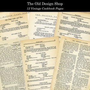 Vintage Cookbook Recipes, Printable Aged Paper Ephemera, Digital ...