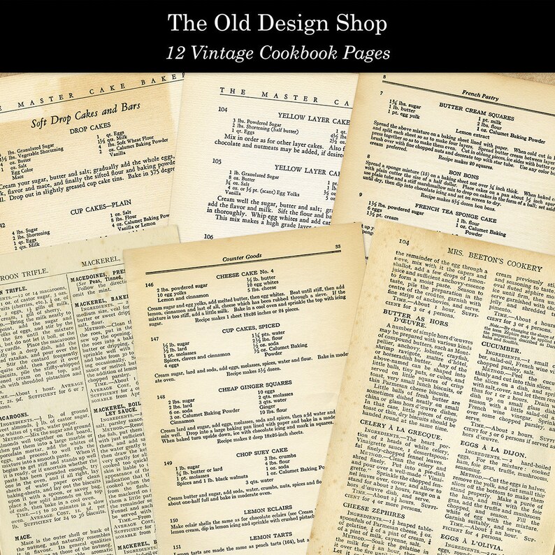 Vintage Cookbook Pages Printable Variety of Old Fashioned - Etsy