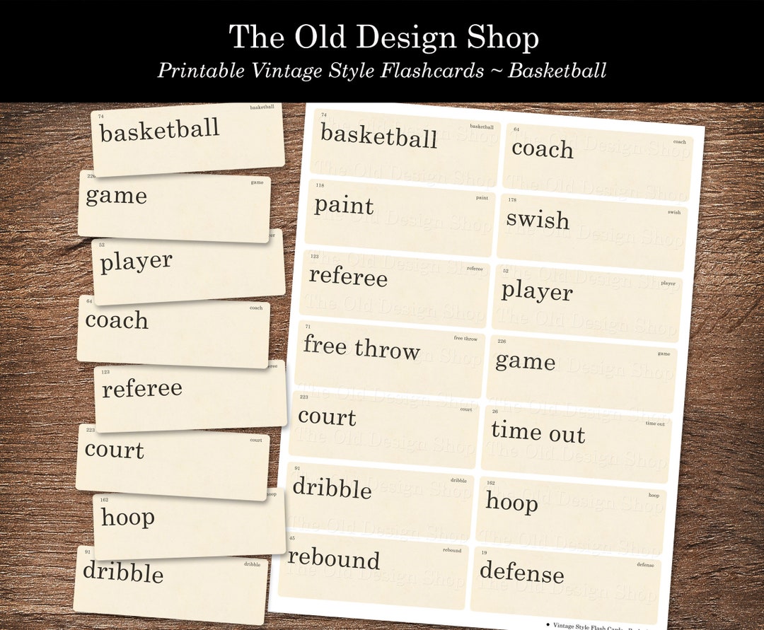 Basketball Flashcards Printable Junk Journal Ephemera Retro Vintage ...