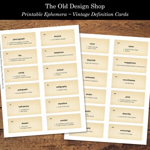 Dictionary Definition Cards Printable Aged Vintage Ephemera Digital ...