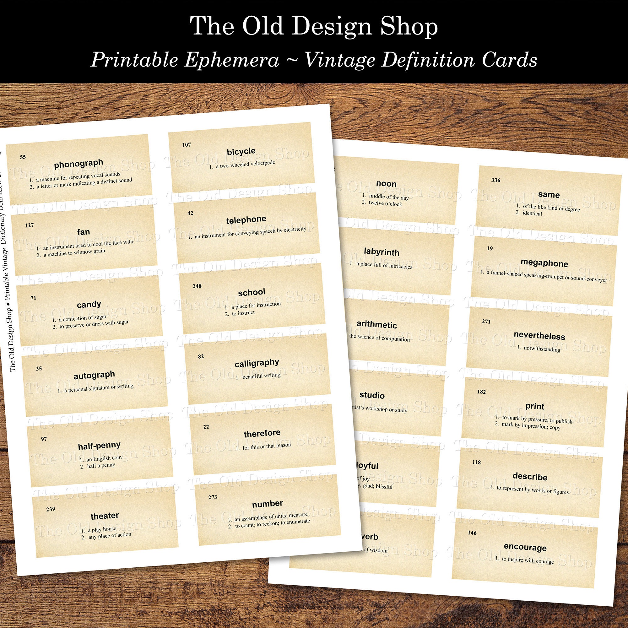 Dictionary Definition Cards Printable Aged Vintage Ephemera - Etsy