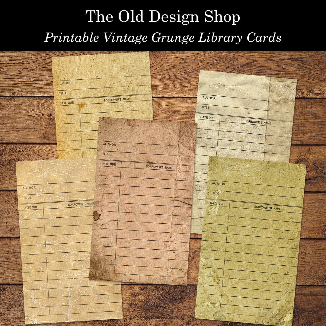 Grunge Library Cards Printable Junk Journal Ephemera Book Lovers Gift ...