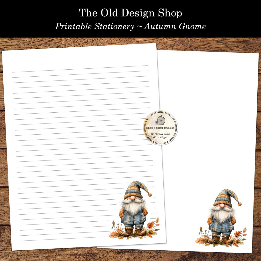 Autumn Gnome Printable Letter Writing Stationery Gnome in Fall Penpal ...