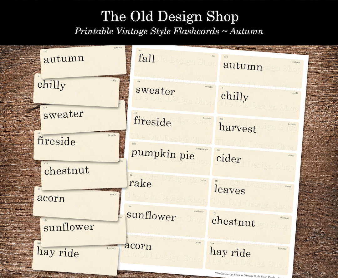 Printable Autumn Flashcards Junk Journal Ephemera Retro Vintage ...