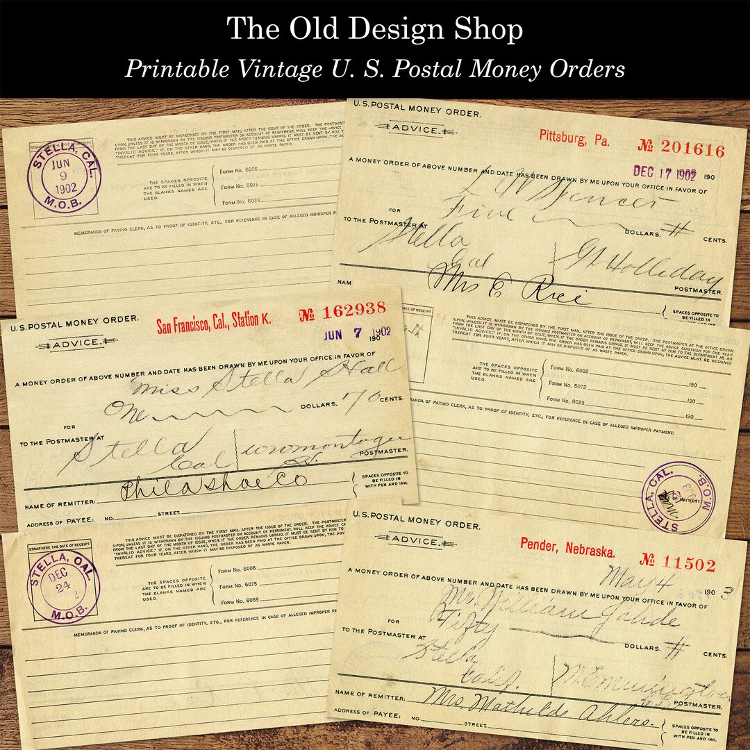 Printable Vintage US Postal Money Orders Antique Documents Printable ...