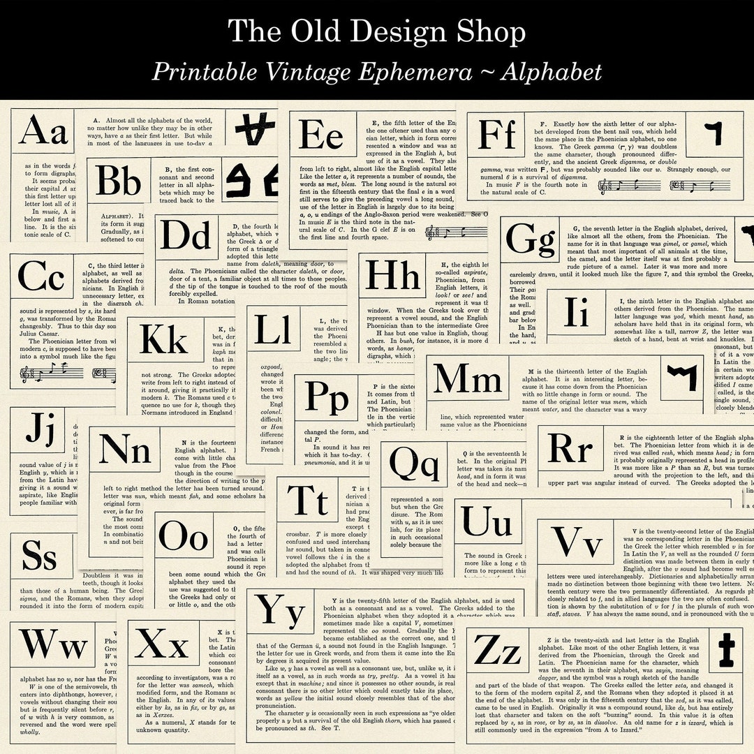 Printable Alphabet Junk Journal Ephemera Cardmaking Supply Old Book ...